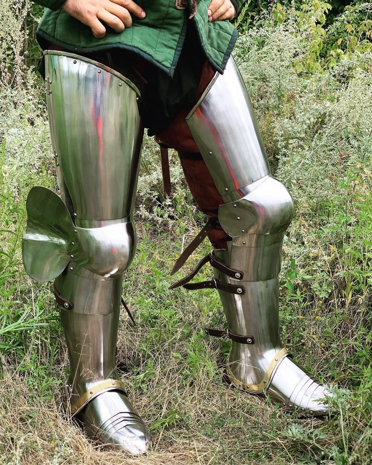 Medieval Knight Greaves Leg Guard Shoe Armor 18 Guage Brass Steel LARP ...