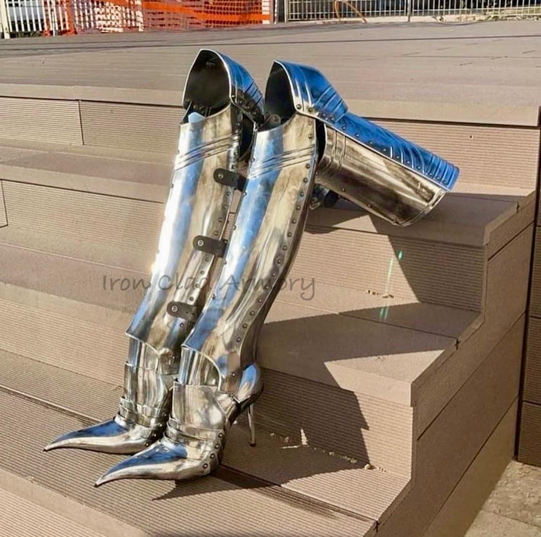 Medieval Knight Greaves Leg Guard Thighs Boots Shoes Knight Armor Steel ...