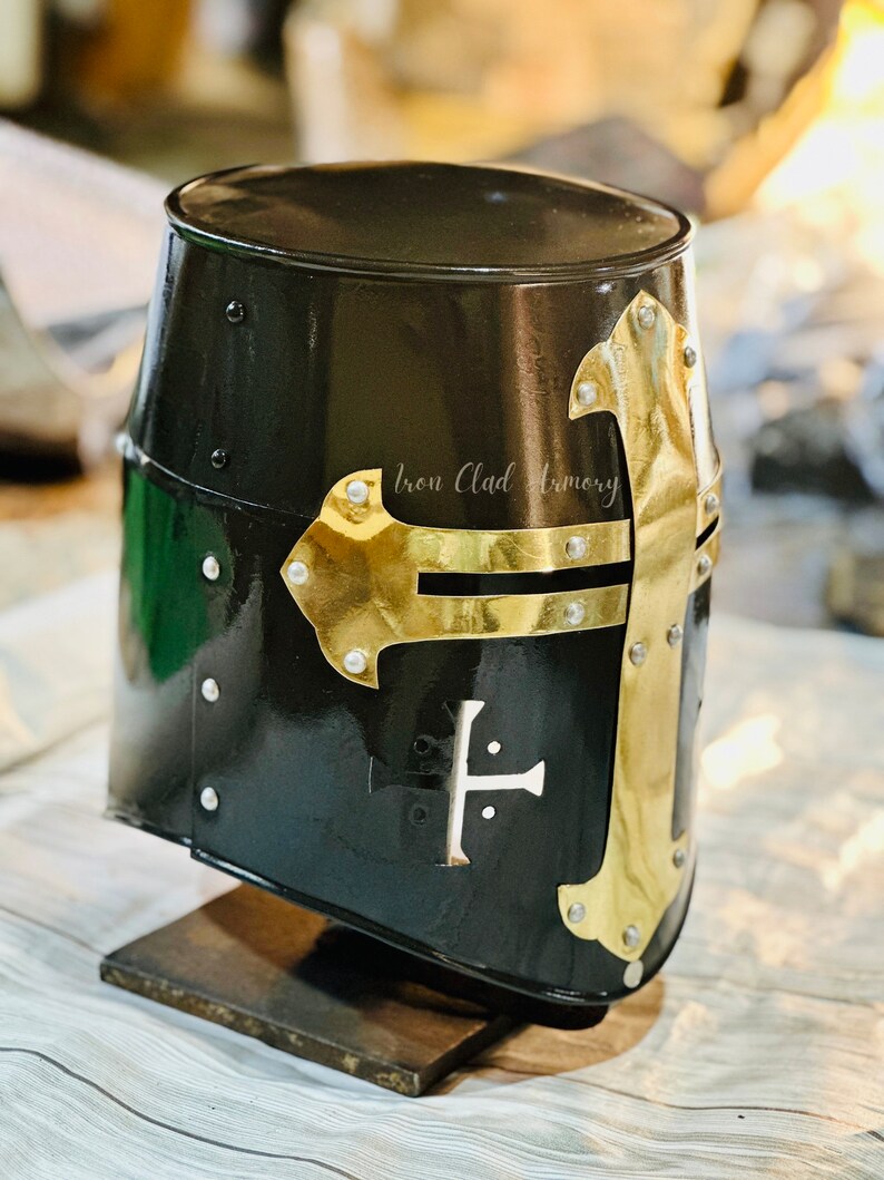 Templar Knight Helmet Crusader Steel Helmet Medieval Brass Cross ...