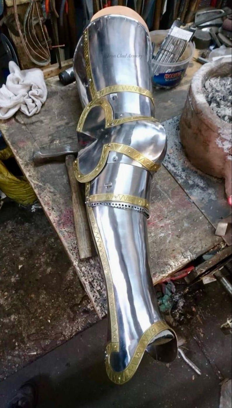 Medieval Greaves Leg Guard Brass Knight Armor 18 Guage Steel LARP ...