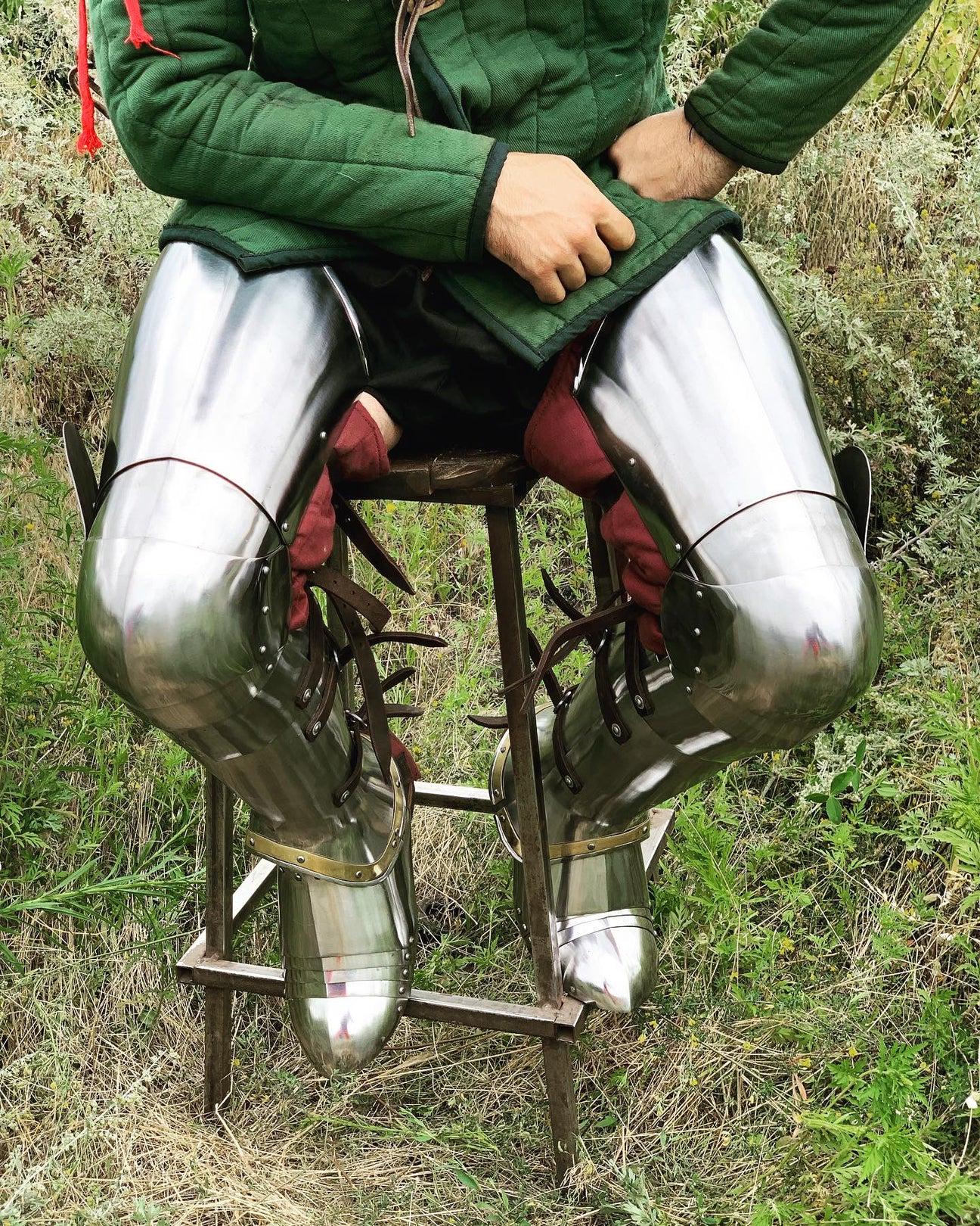Medieval Knight Greaves Leg Guard Shoe Armor 18 Guage Brass Steel LARP ...
