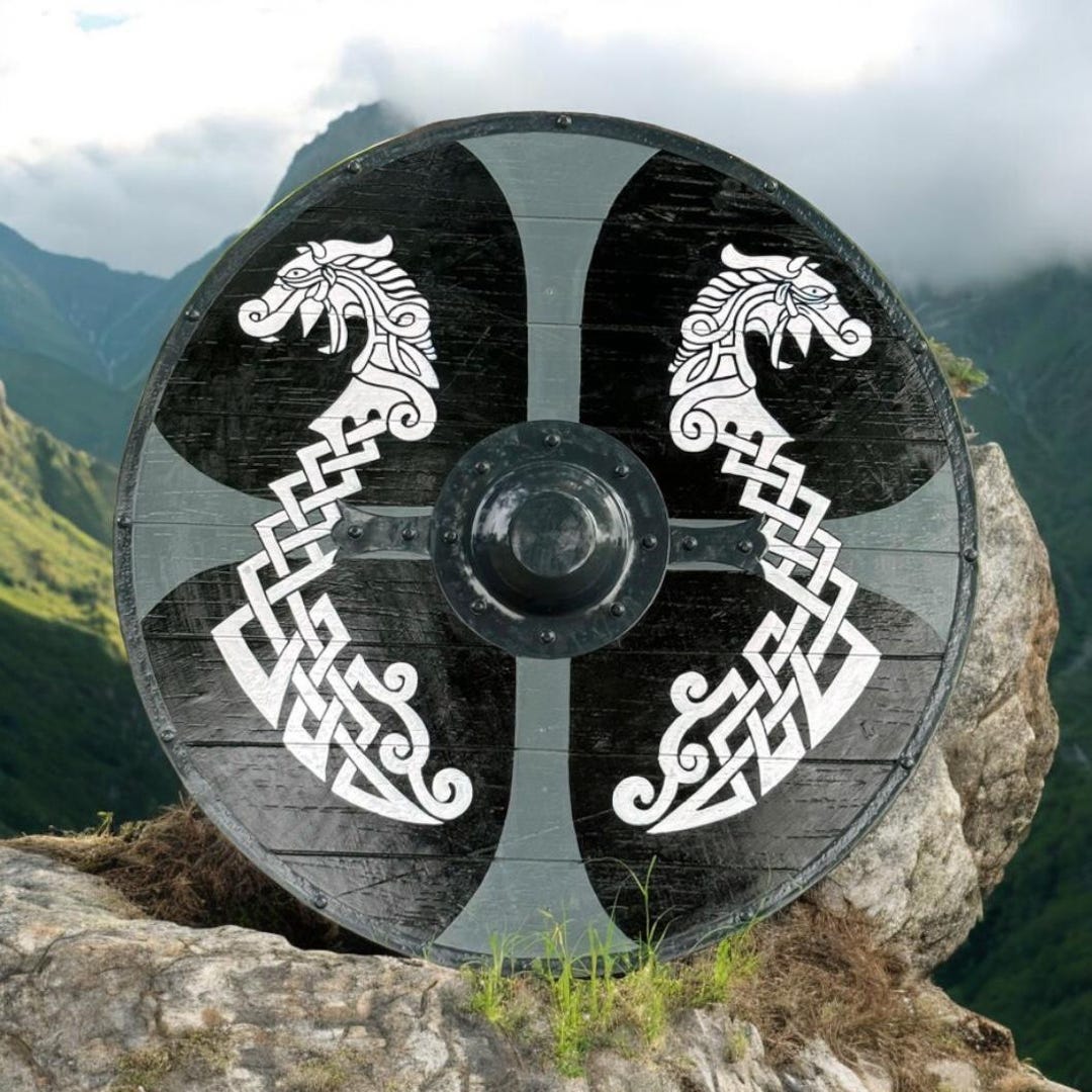 Wooden Viking Shield Wood Wall Art Home Decor Dragon Valhalla Raven ...