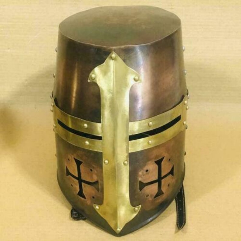 Templar Helmet Crusader Helmet Steel Knight Helmet Medieval Brass Cross ...