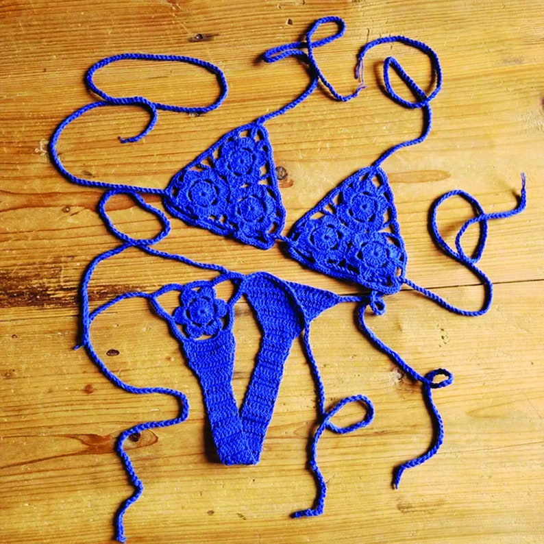 Sexy Crochet Bikini Set Crochet Thong Crochet Bra Flower Beach Wear