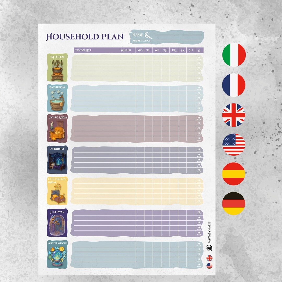Cleaning Schedule PDF A4 – Household Budget Template in Fantasy Design ...