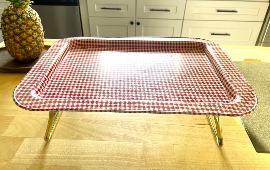 Vintage MCM Red and White Checkered Metal Tray - Etsy