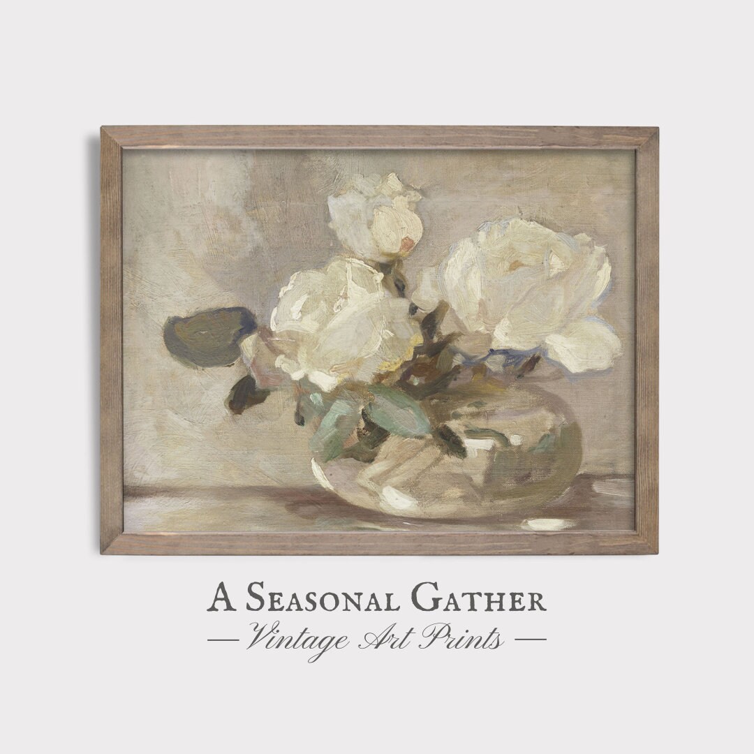 Printable White Roses Floral Painting, Instant Download Wall Art ...