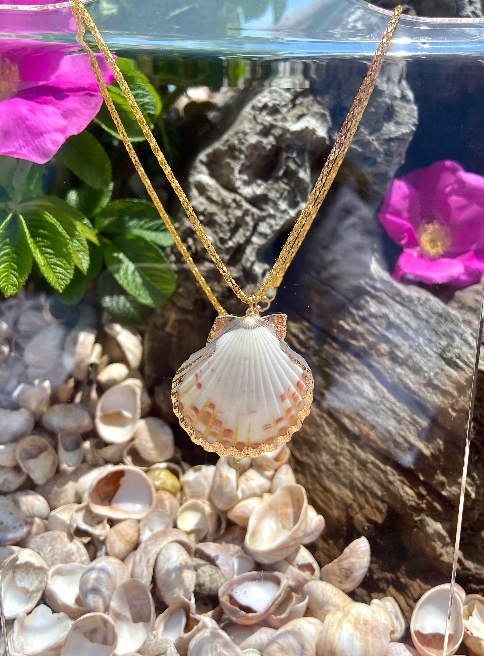 Gold Shell Necklace, Natural Sea Shell Necklace, Boho Beach Jewelry ...