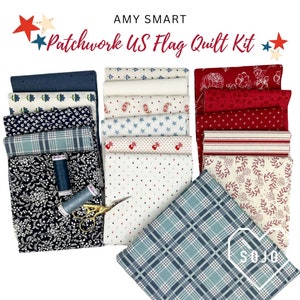 Patchwork US Flag Quilt Kit Fabrics Curated by Sojo Fabric Free Tutorial by Amy Smart of Dairy ...
