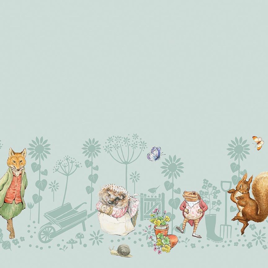 Peter Rabbit and Friends - Border Print Blue C1567 - Designed by ...