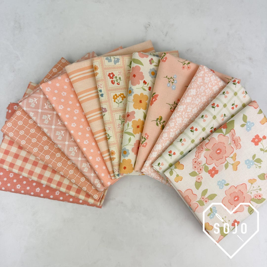 Cottage Charm/dainty Meadow Pink and Peach Color Way Fat Quarter Bundle ...