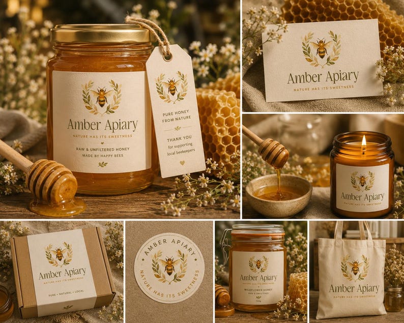 Botanical Bee Logo, Honey Business Branding, Apiary Premade Logo ...