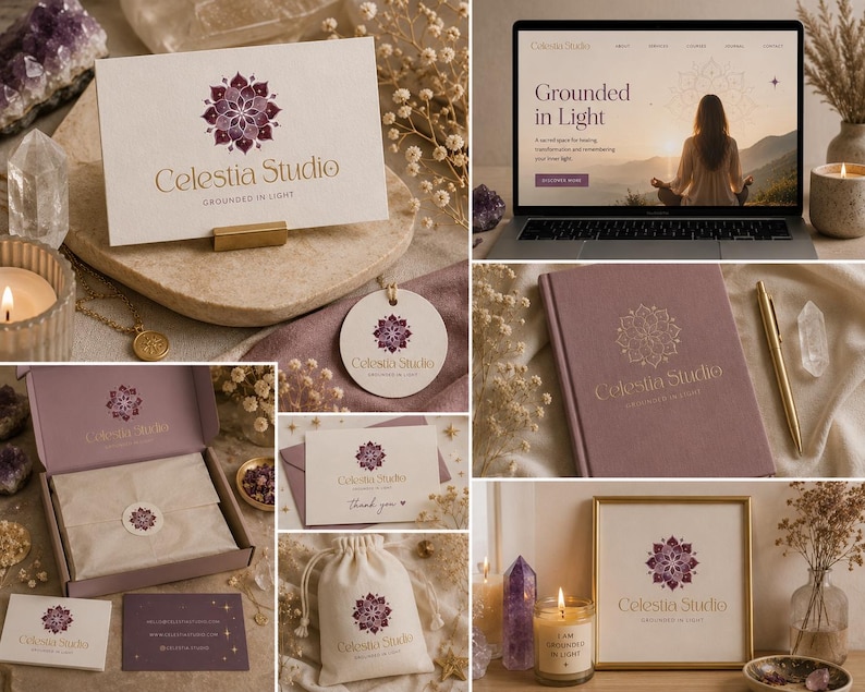 Feminine Mandala Logo Design, Watercolor Branding, Spiritual Business ...