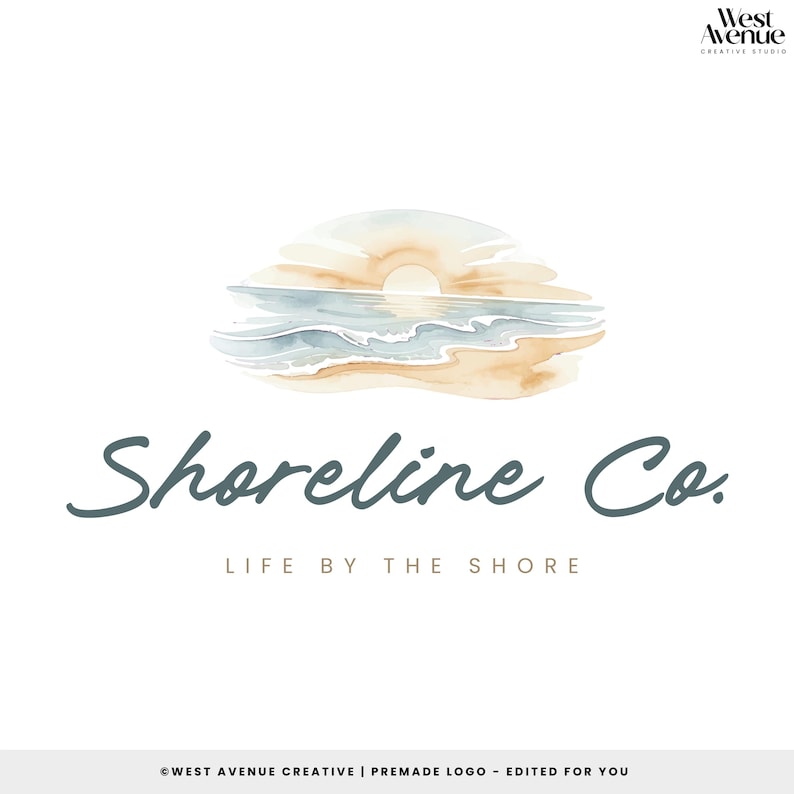 Coastal Premade Logo Design, Beach Business Logo, Ocean Brand Identity ...