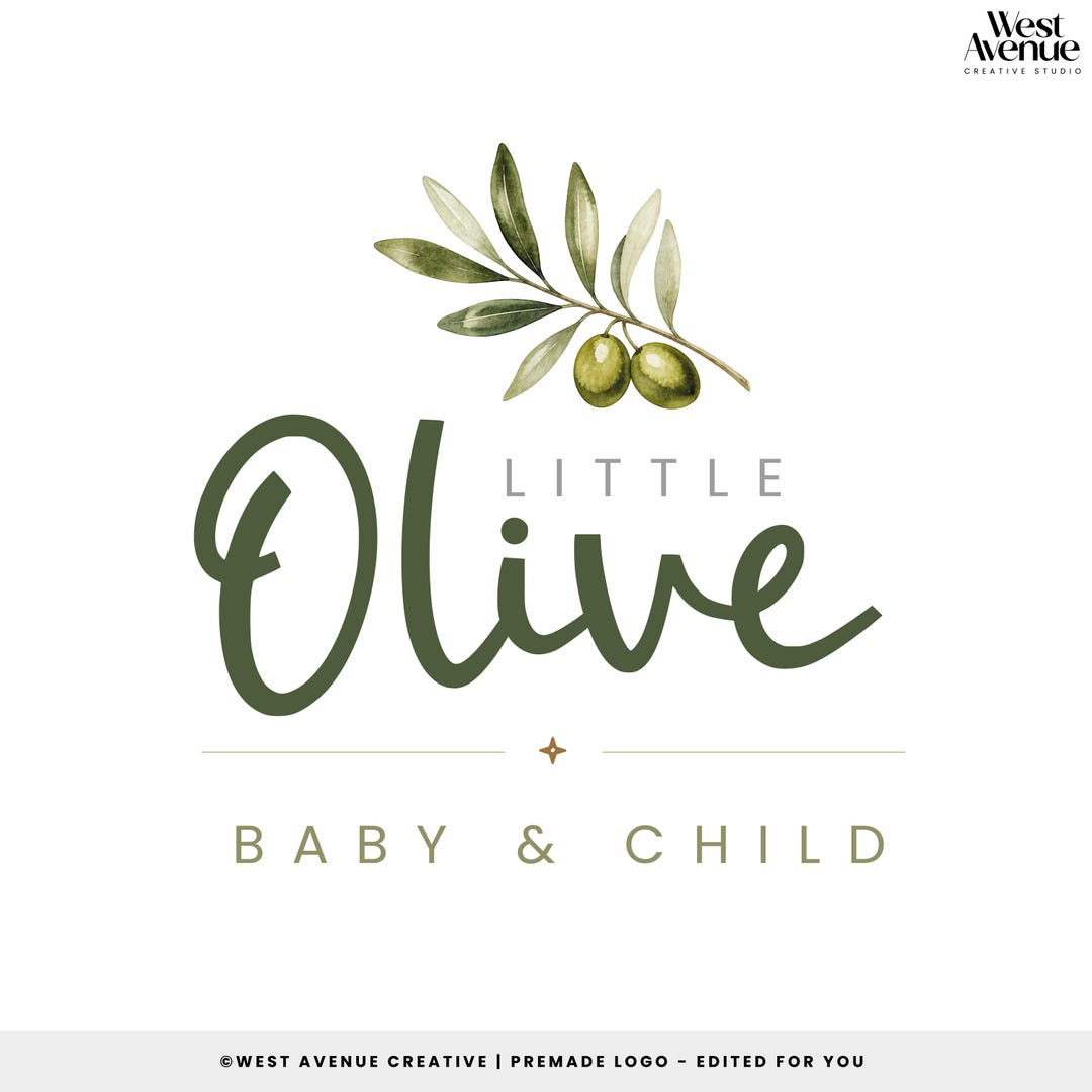 Watercolor Olive Branch Logo, Botanical Baby Boutique Branding, Neutral ...