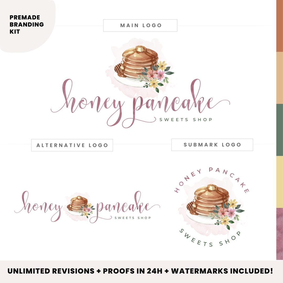Pancake Logo, Home Bakery Logo, Baked Goods Logo, Floral Cottagecore ...