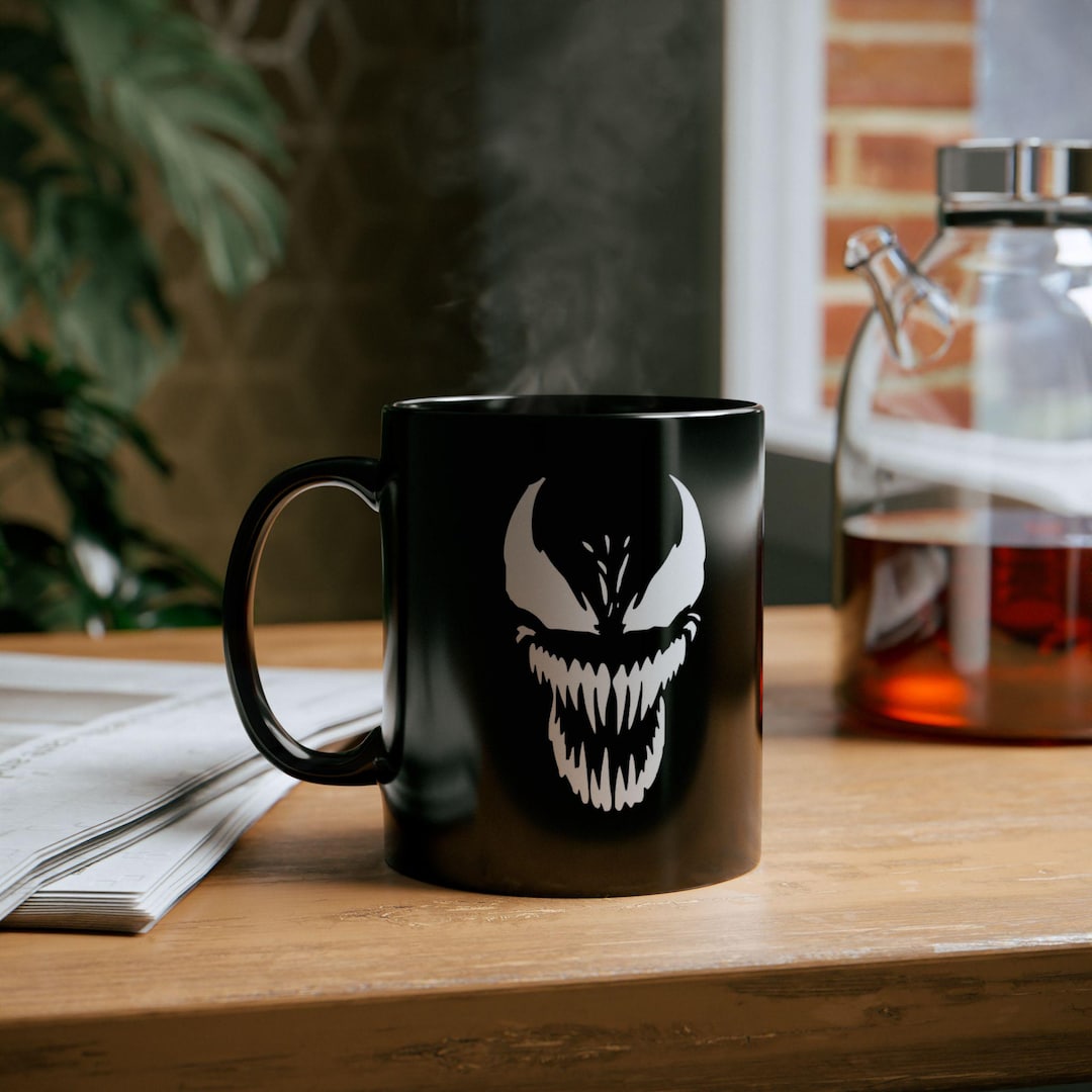 Venom-inspired Symbiote Mug | Comic Villain Black & White Coffee Cup ...