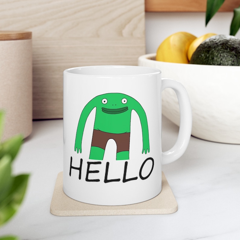 Smiling Friends Mr Frog Mug "hello" (meme Mug, Frog Mug) - Etsy