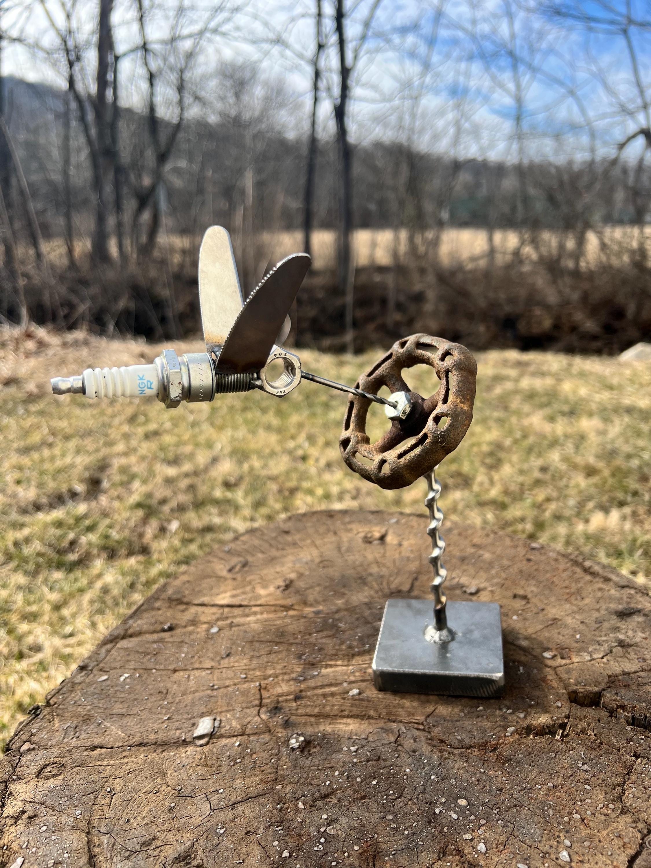 Spark Plug Hummingbird & Flower Sculpture – Removable – Recycled Steel ...