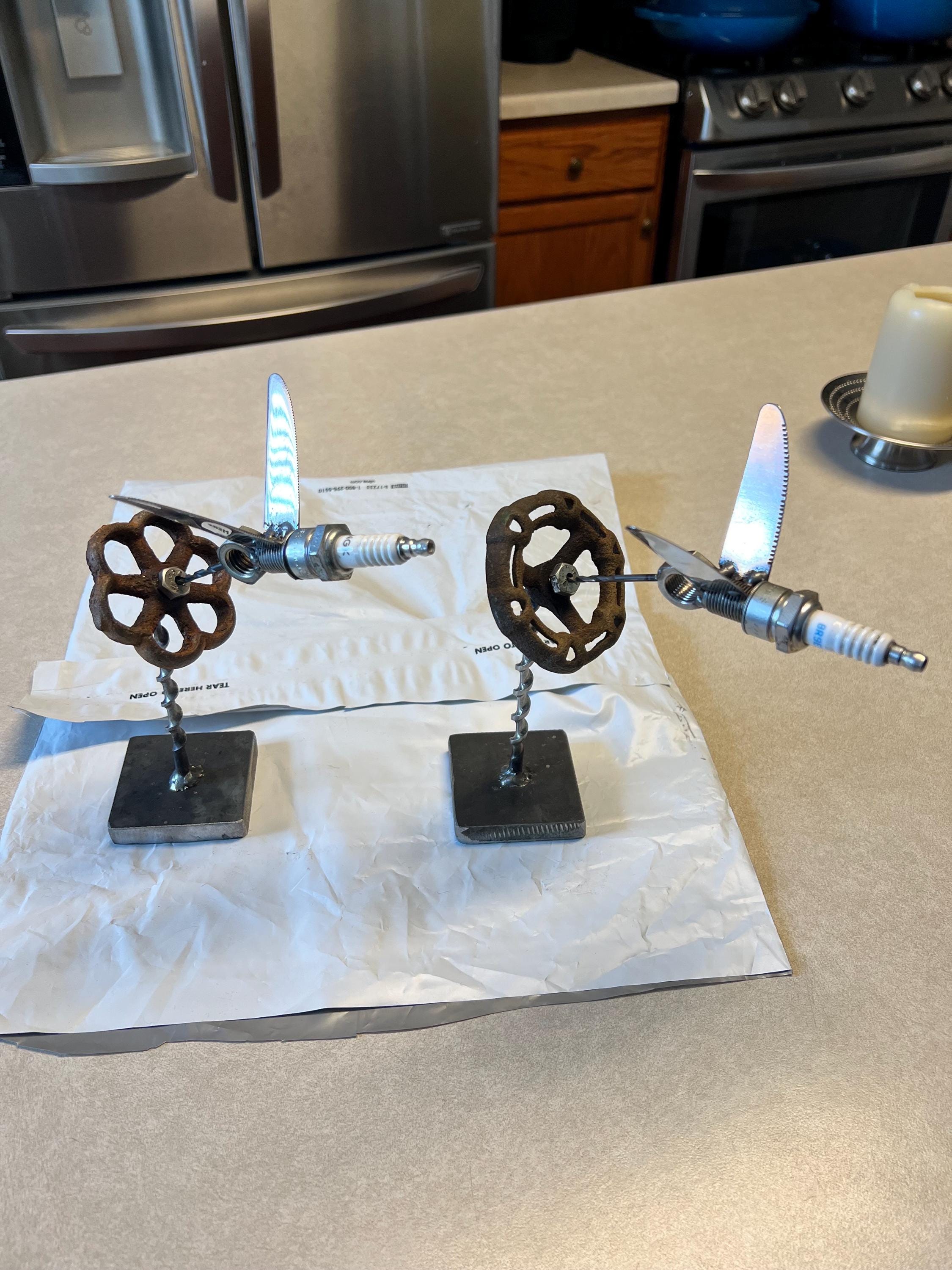 Spark Plug Hummingbird & Flower Sculpture – Removable – Recycled Steel ...