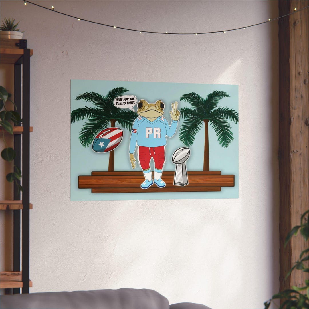 Puerto Rico Frog Football Poster, Boricua Bowl Art, Coqui Print, Benito ...