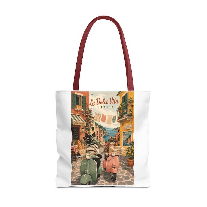 La Dolce Vita Italia Tote Bag | Vespa Cat Italian Summer Travel - Etsy