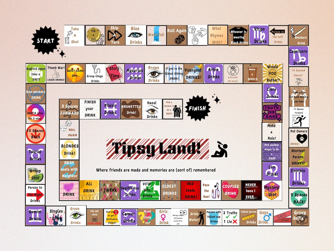 Tipsy Land Board Game, Adult Board Game, Drinking Game, Digital ...