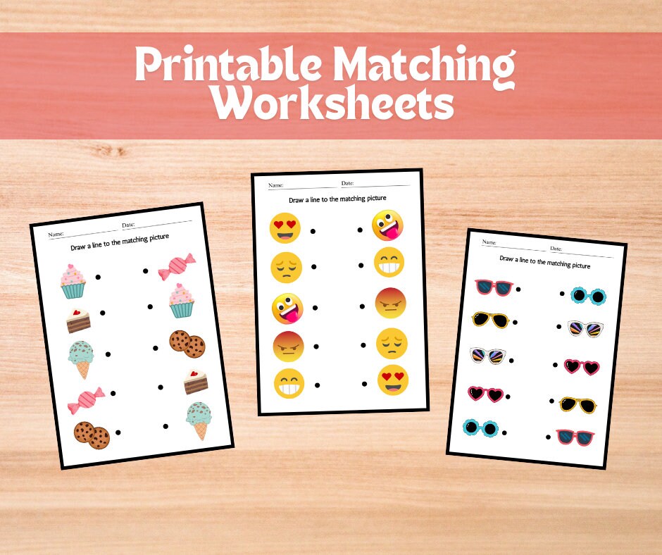 20 Printable Matching Worksheets, Match the Picture, Activity for Kids ...