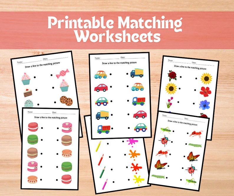 20 Printable Matching Worksheets, Match the Picture, Activity for Kids ...