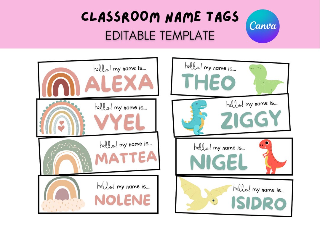 Classroom Name Tags Templates, Printable Elementary School Name Tags ...