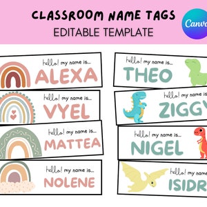 Classroom Name Tags Templates, Printable Elementary School Name Tags ...