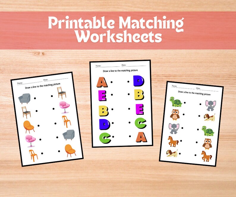20 Printable Matching Worksheets, Match the Picture, Activity for Kids ...