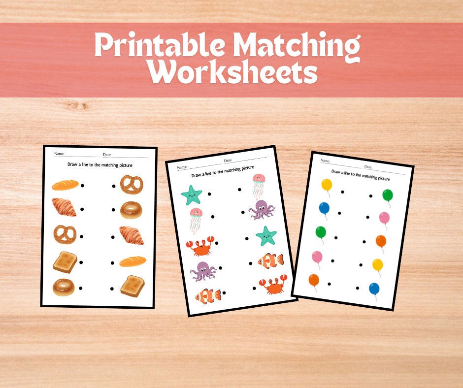 20 Printable Matching Worksheets, Match the Picture, Activity for Kids ...