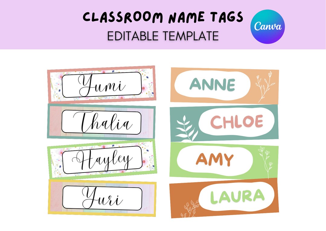 Classroom Name Tags Templates, Printable Elementary School Name Tags ...