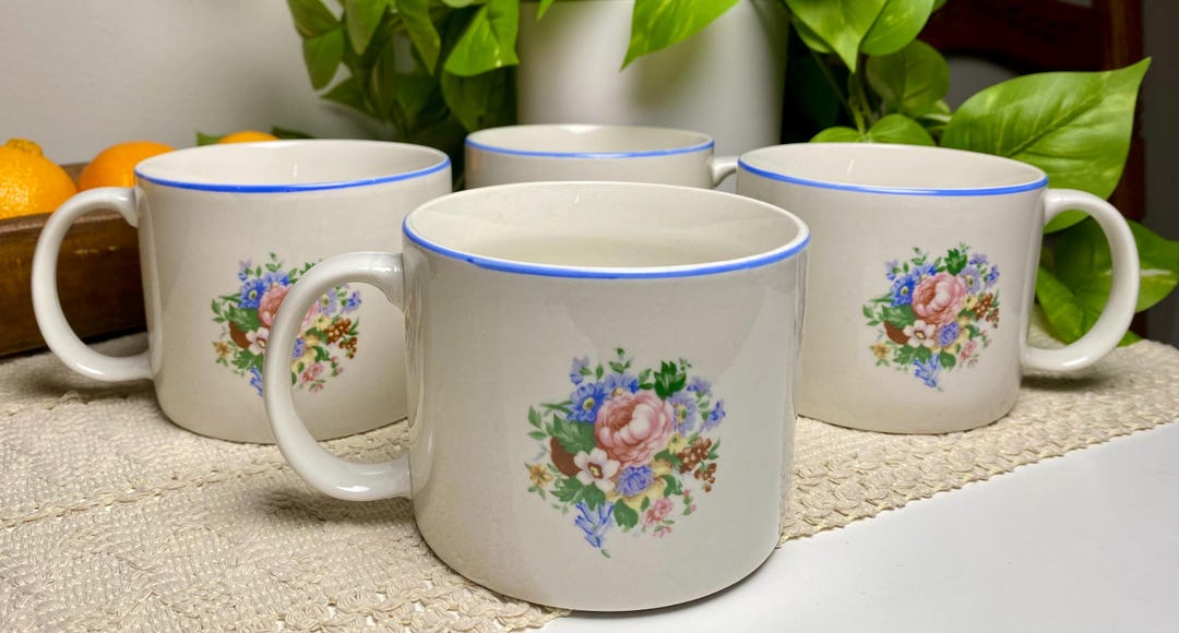Vintage Victorian Rose Coffee Mugs - Set of 4 - Cottage Decor Coffee ...