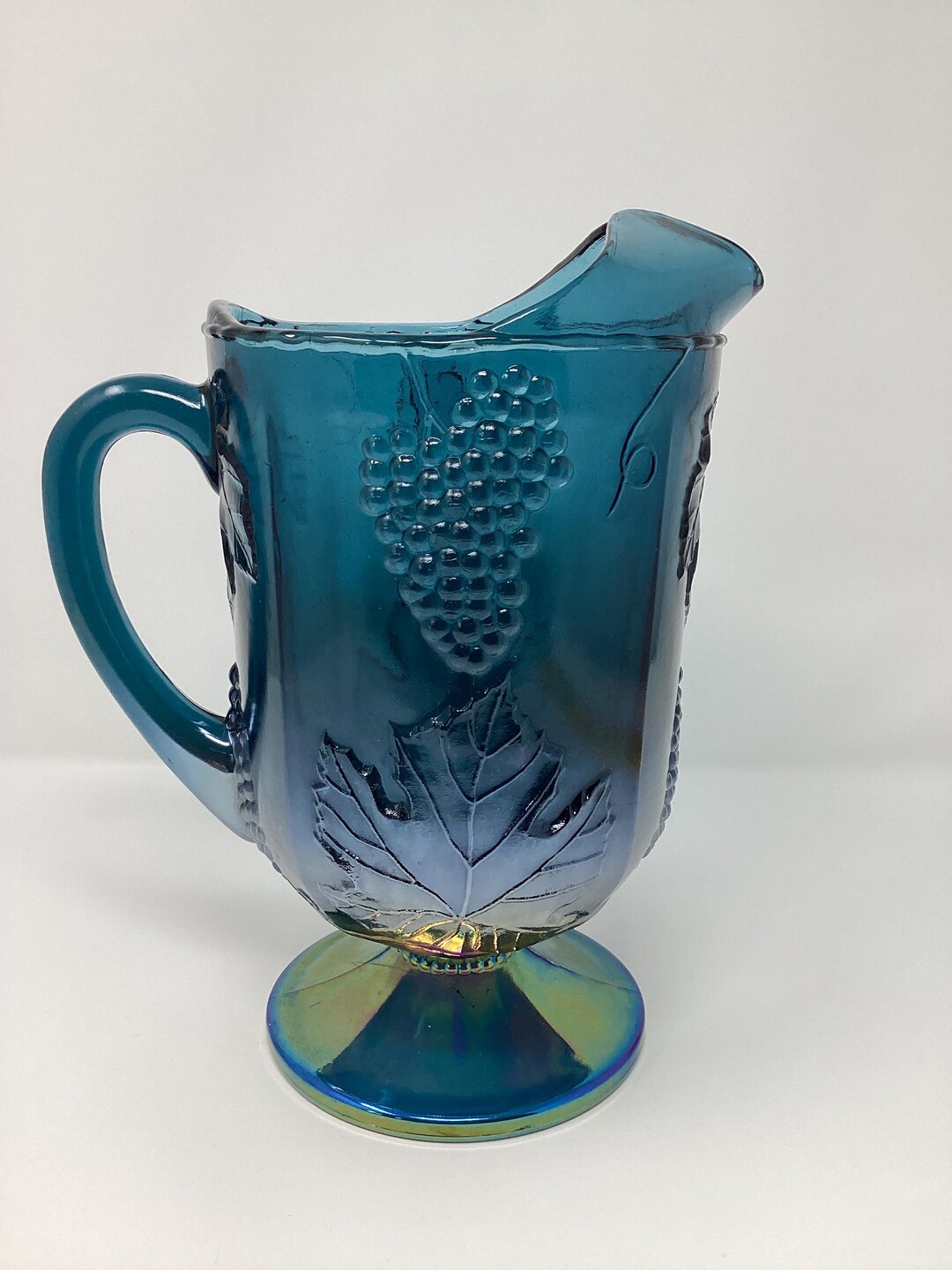 Vintage Peacock Blue Carnival Glass Pitcher - Etsy