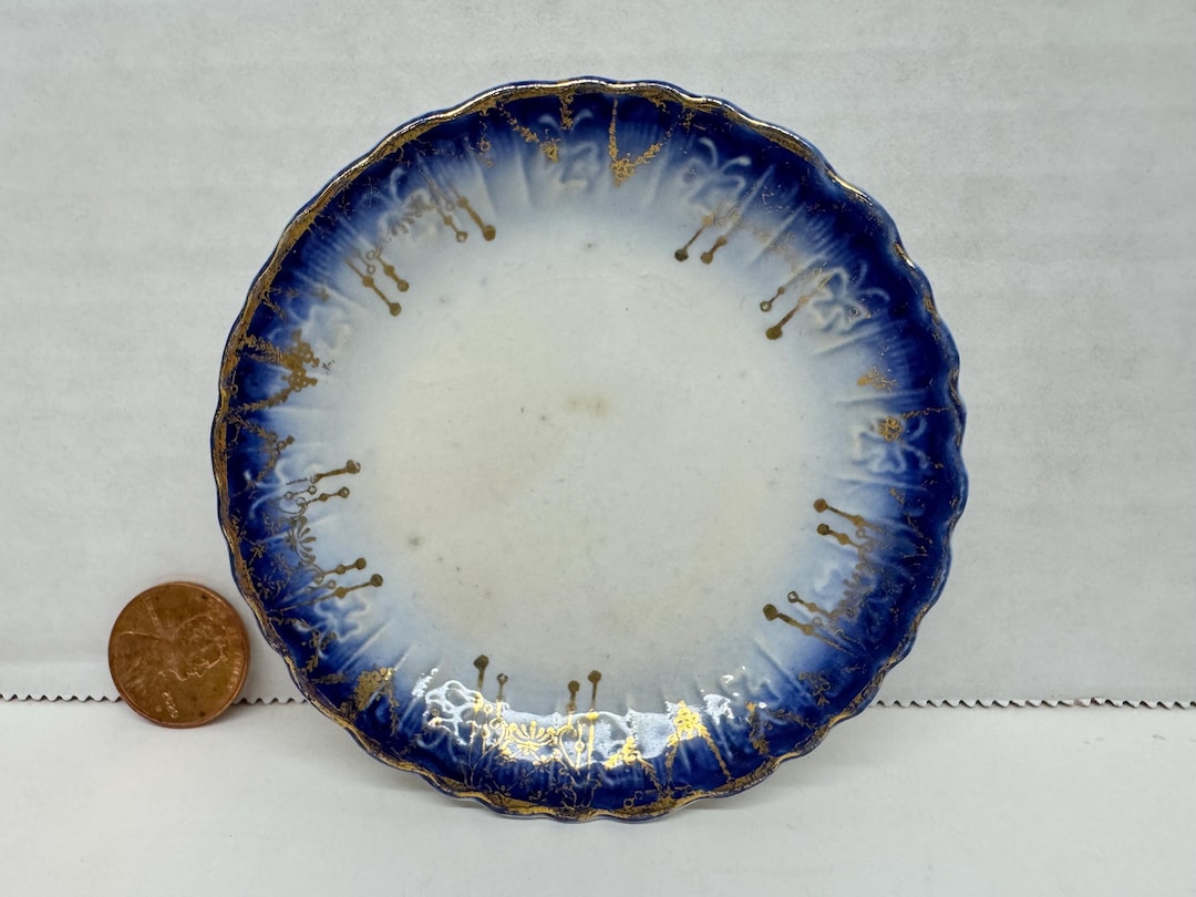 Antique Royal Worcester Butter Pat | Flow Blue & Gold Victorian ...
