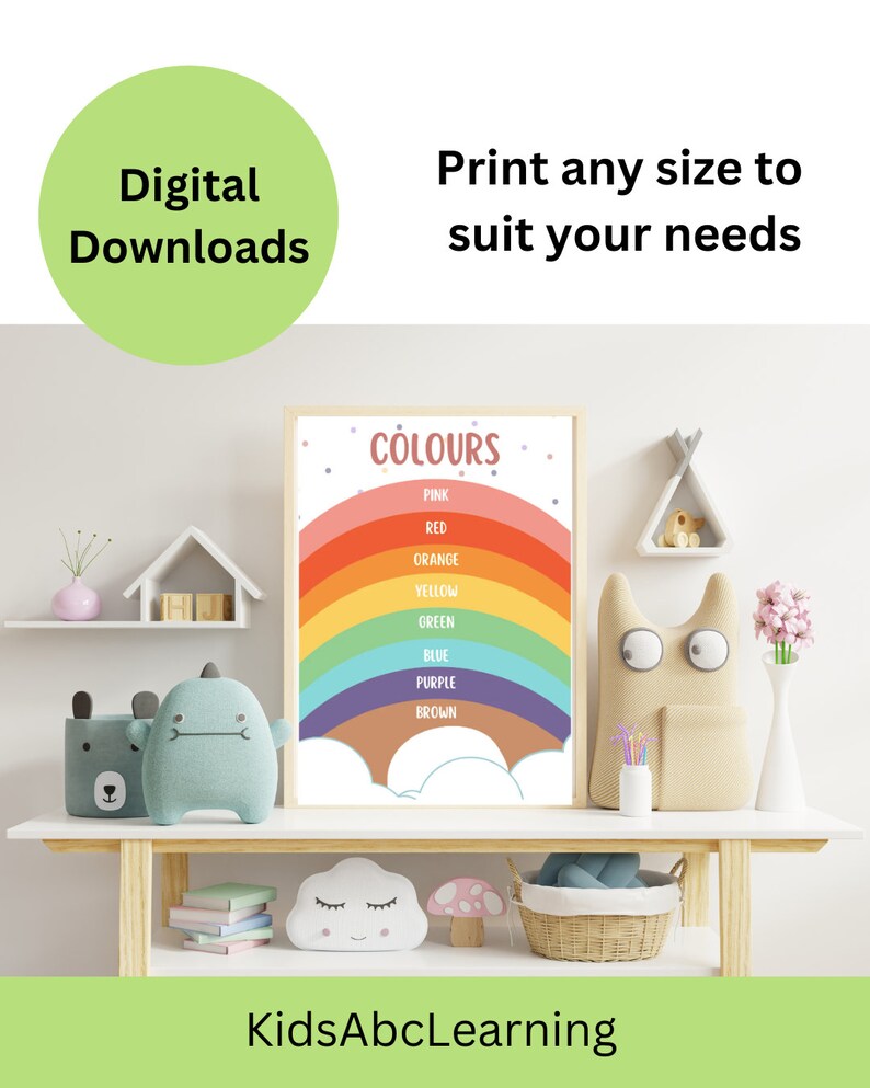 Colours Educational Poster Homeschool Classroom Decor Toddler Playroom ...