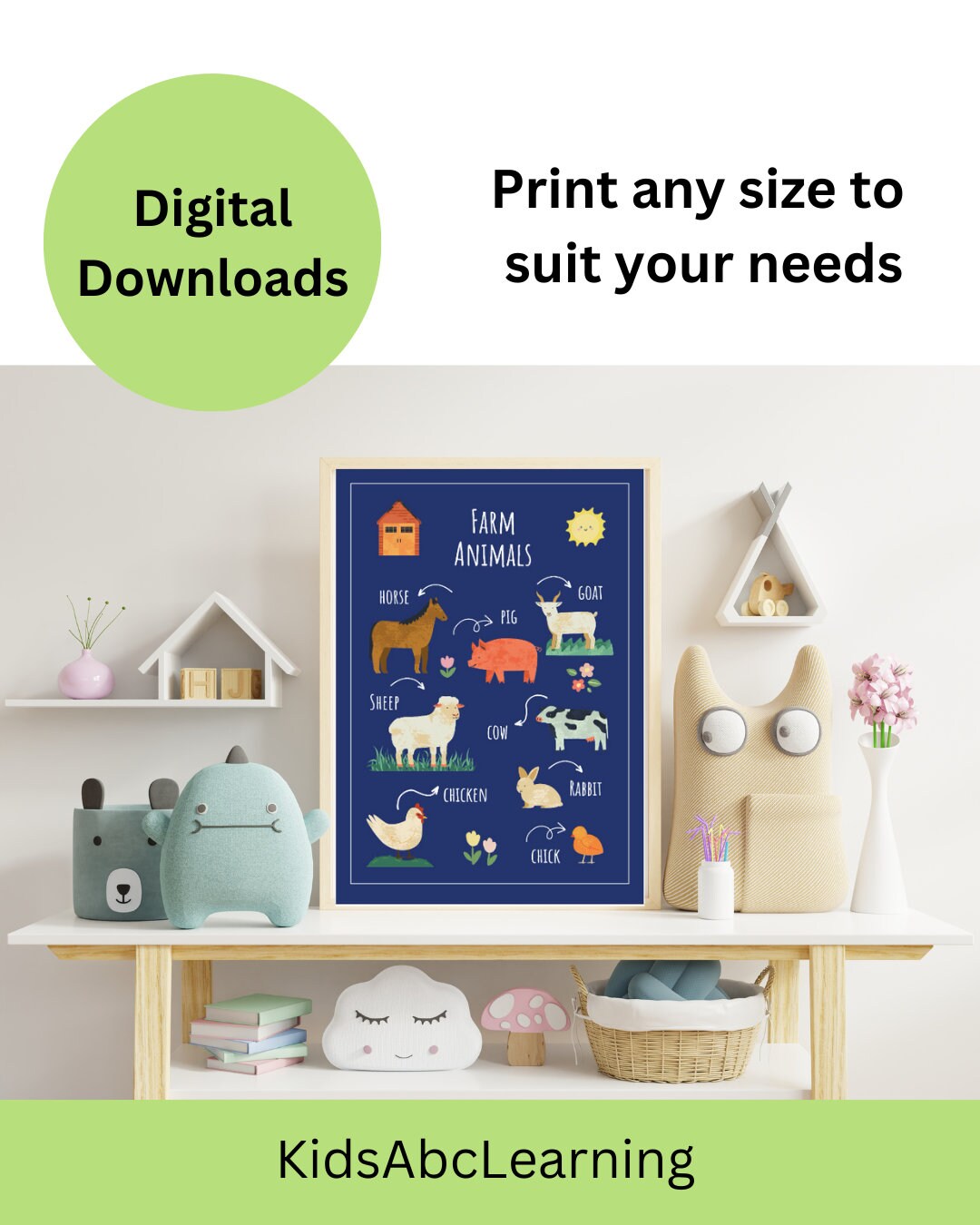 Printable Kids Farm Animal Chart Farm Animals Poster Animal Wall Art ...
