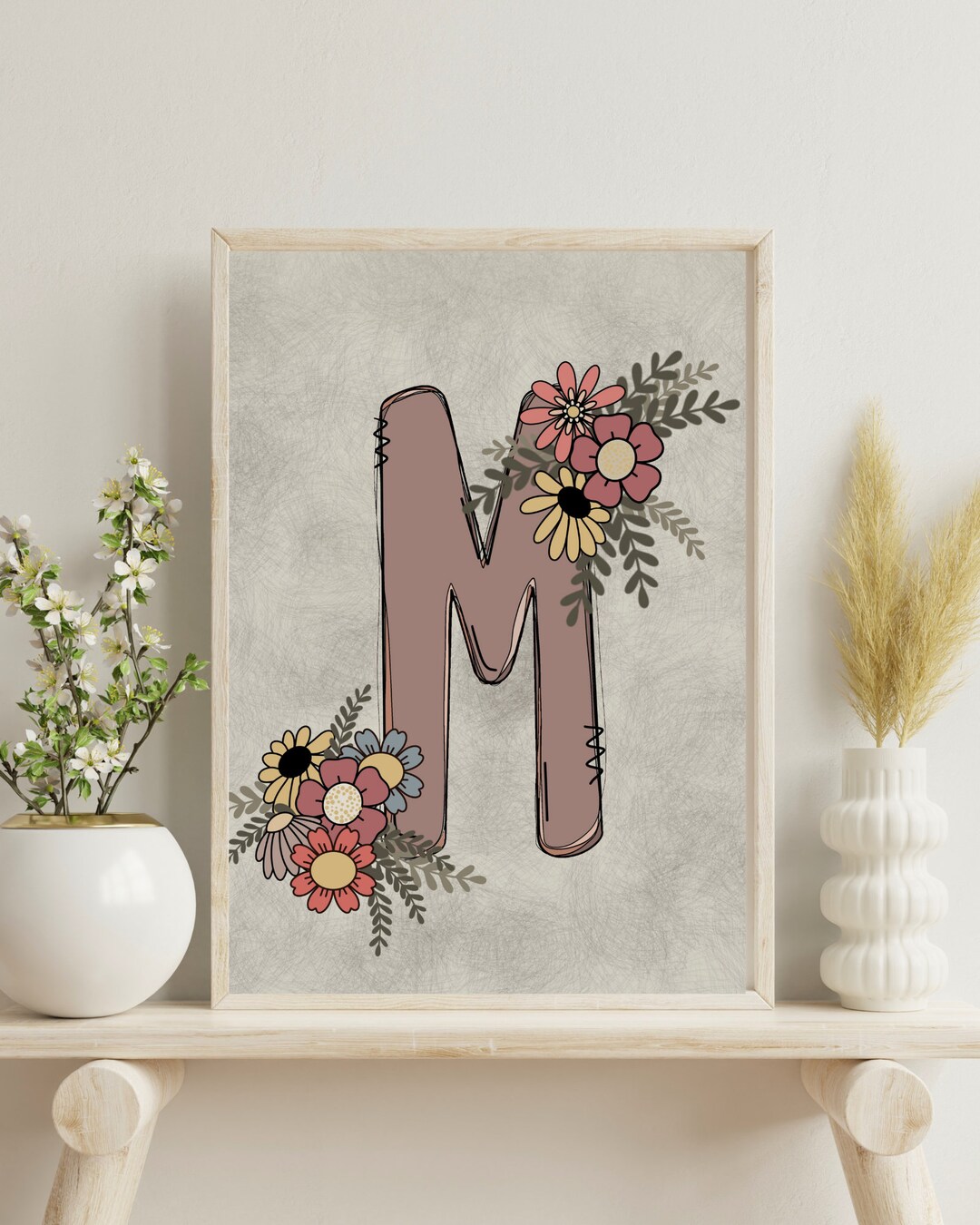 8x8 Inch, Wall Art, Letter M, Girls Room, Flower Letter M, Baby Room ...