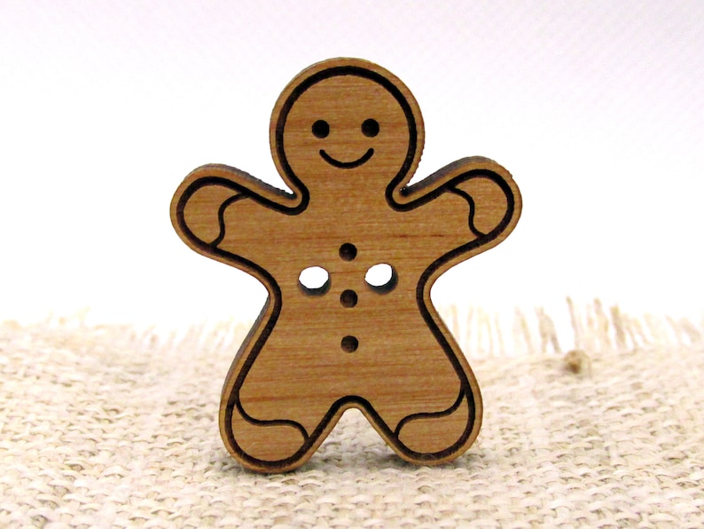 Wooden Gingerbread Man Buttons - Laser Engraved Wood Buttons - Etsy