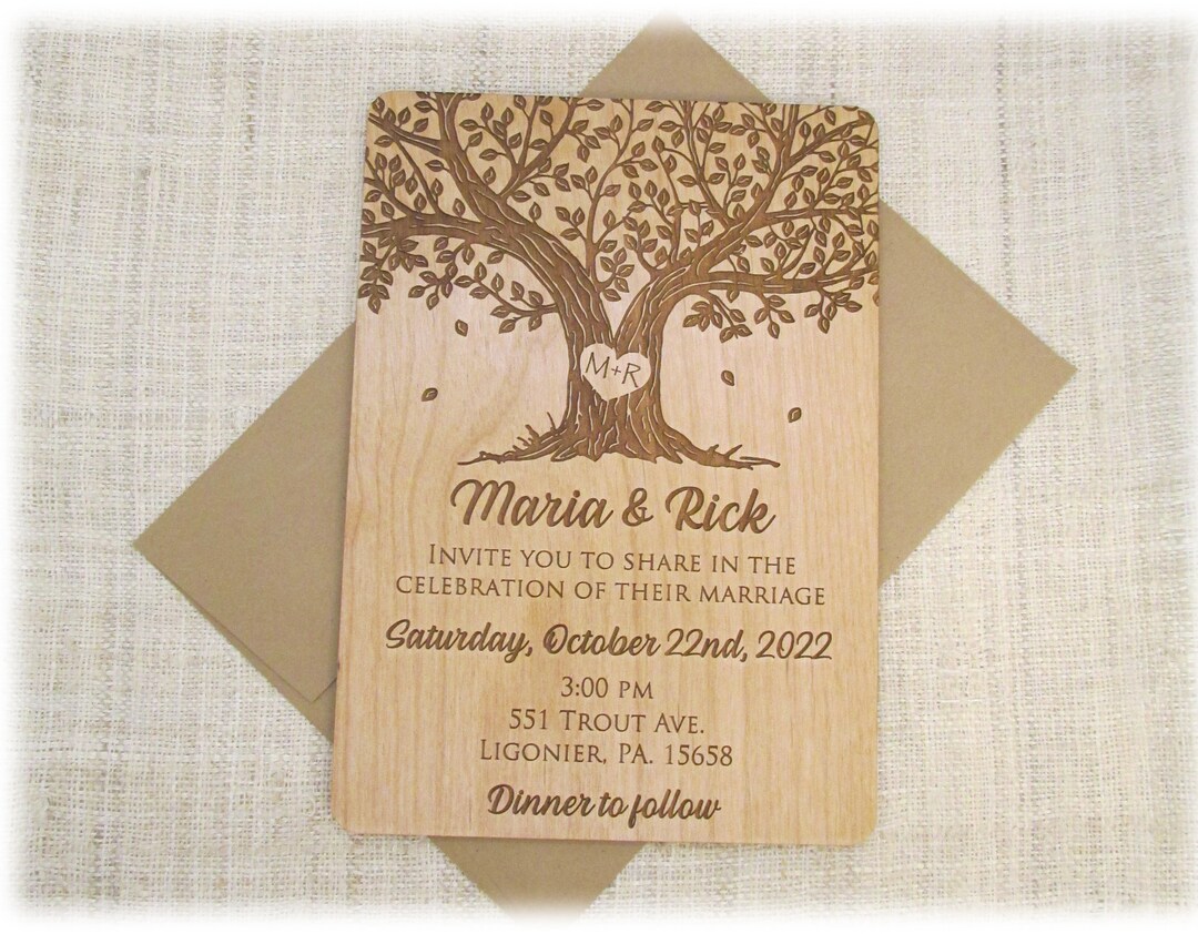 Engraved Wooden Tree Wedding Invitation - Real Wood Invitation - Etsy