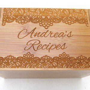 Personalized Recipe Box - Lace Design - Bamboo Recipe Box - Custom ...