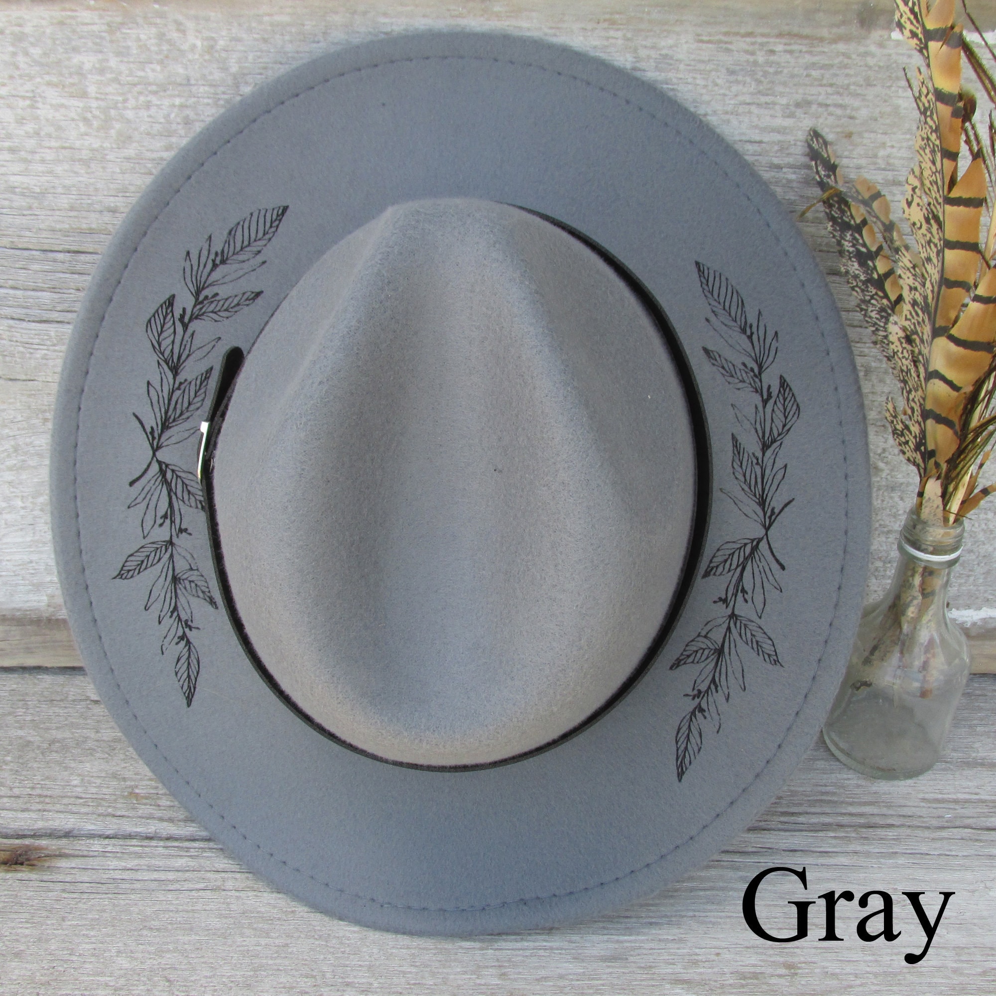 Burned Felt Hat - Laser Engraved Cowboy Hat Fedora - Leafy Vine Design ...