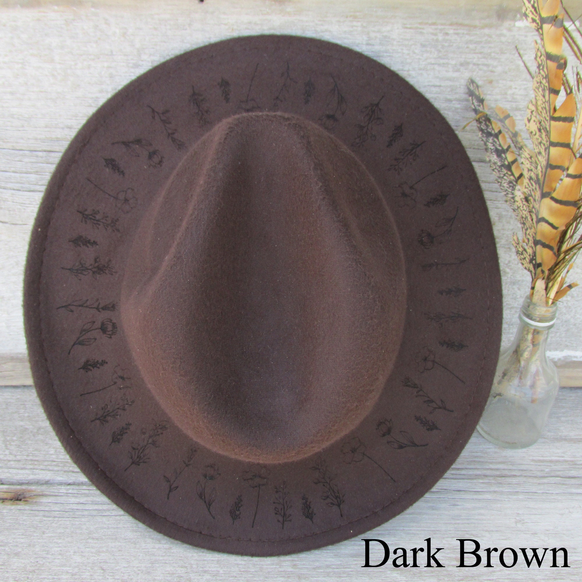 Burned Felt Hat - Laser Engraved Cowboy Hat Fedora - Leafy Vine Design ...