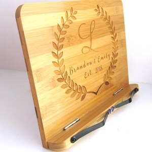 Personalized Cookbook Holder - Engraved Bamboo Recipe Stand - Wooden ...