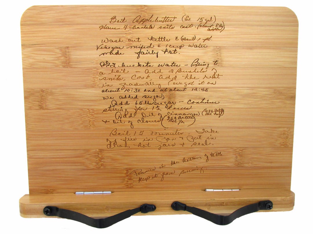 Cookbook Stand With Handwritten Recipe - Bamboo Recipe Stand - Recipe ...
