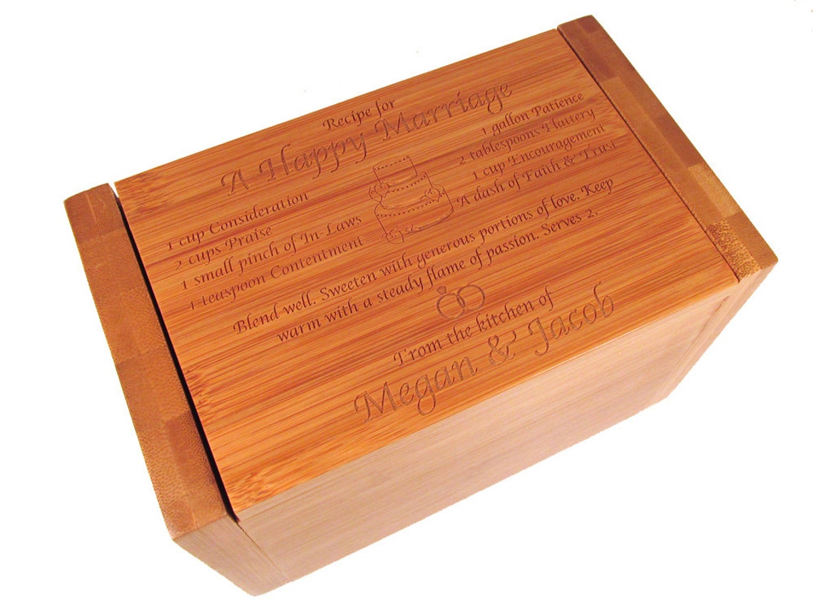 Wedding Recipe Box Personalized Bamboo Recipe Box Recipe - Etsy