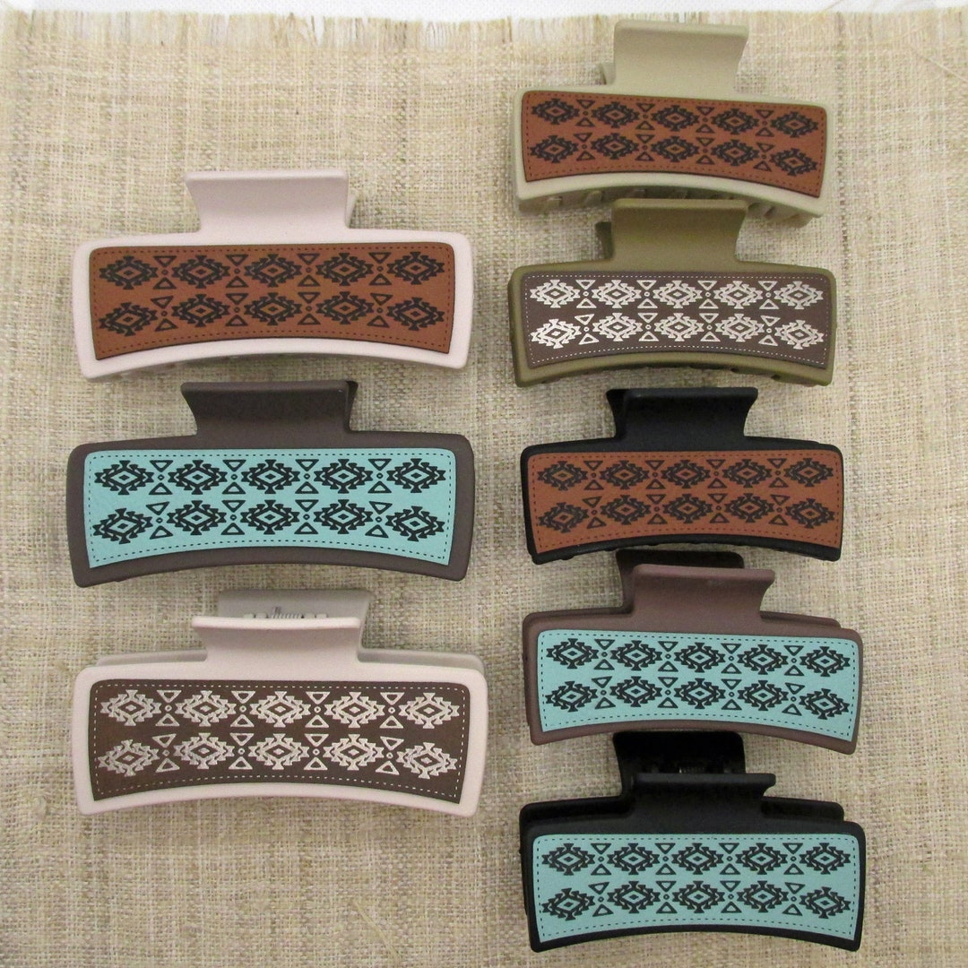 Leather Hair Claw Clip - Engraved Leatherette Hair Clip - Tribal Aztec ...