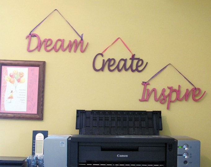 Dream Create Inspire Wood Wall Word Signs - Choose Your Colors - Set of ...